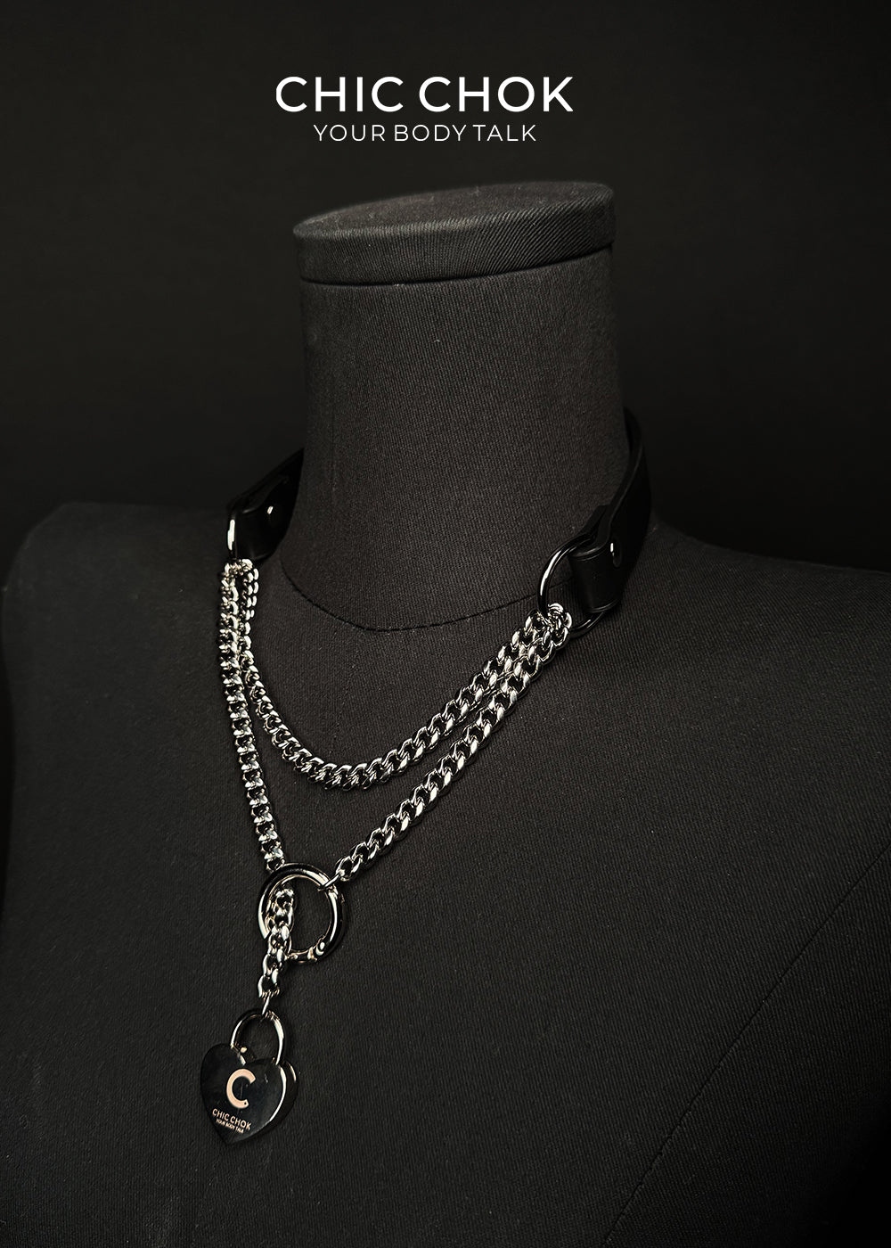 CHICCHOK [Breathless] Fashion Black with Thick Chains, Movable Pulling