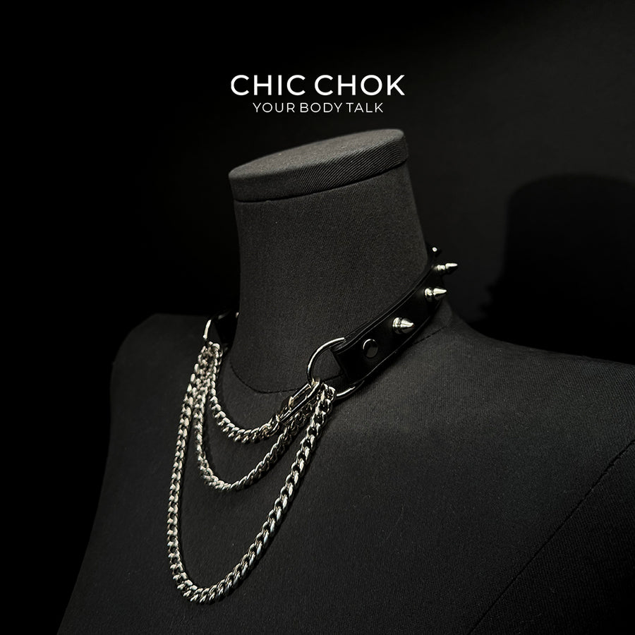 CHICCHOK [Spiked Breathless] Black Choker With Spikes Stylish Pulling
