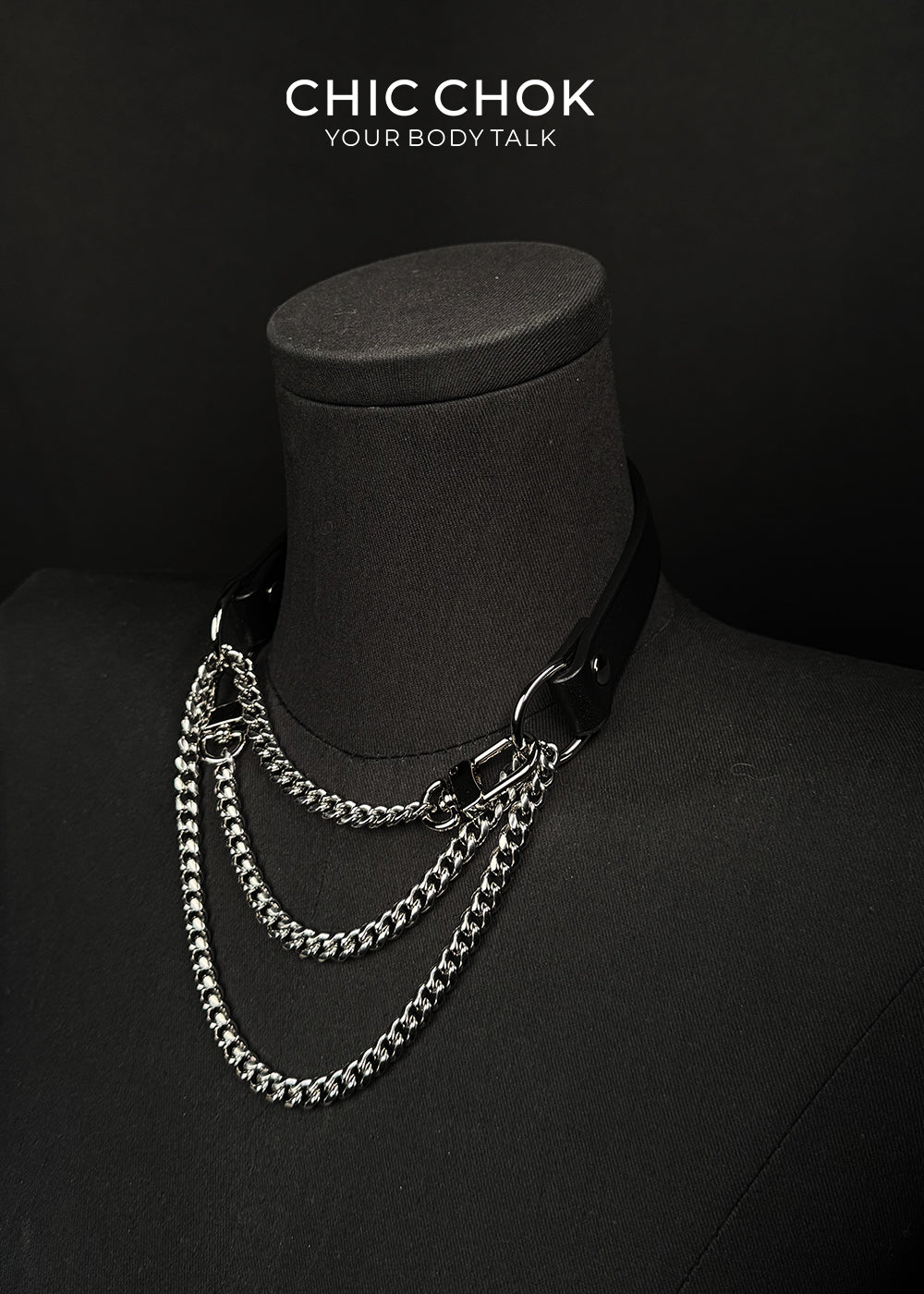 CHICCHOK [Breathless] Fashion Black with Thick Chains, Movable Pulling